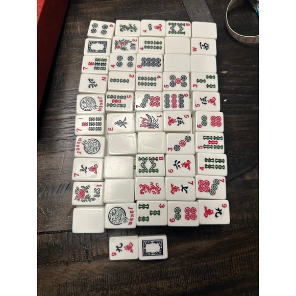 Games | Vintage Mahjongg Set Red Case Mahjong Tiles Dice Jokers See ...
